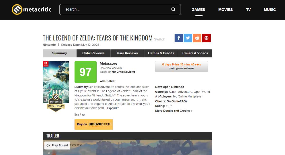 Veja notas de Zelda: Tears of the Kingdom no Metacritic e em análises ...